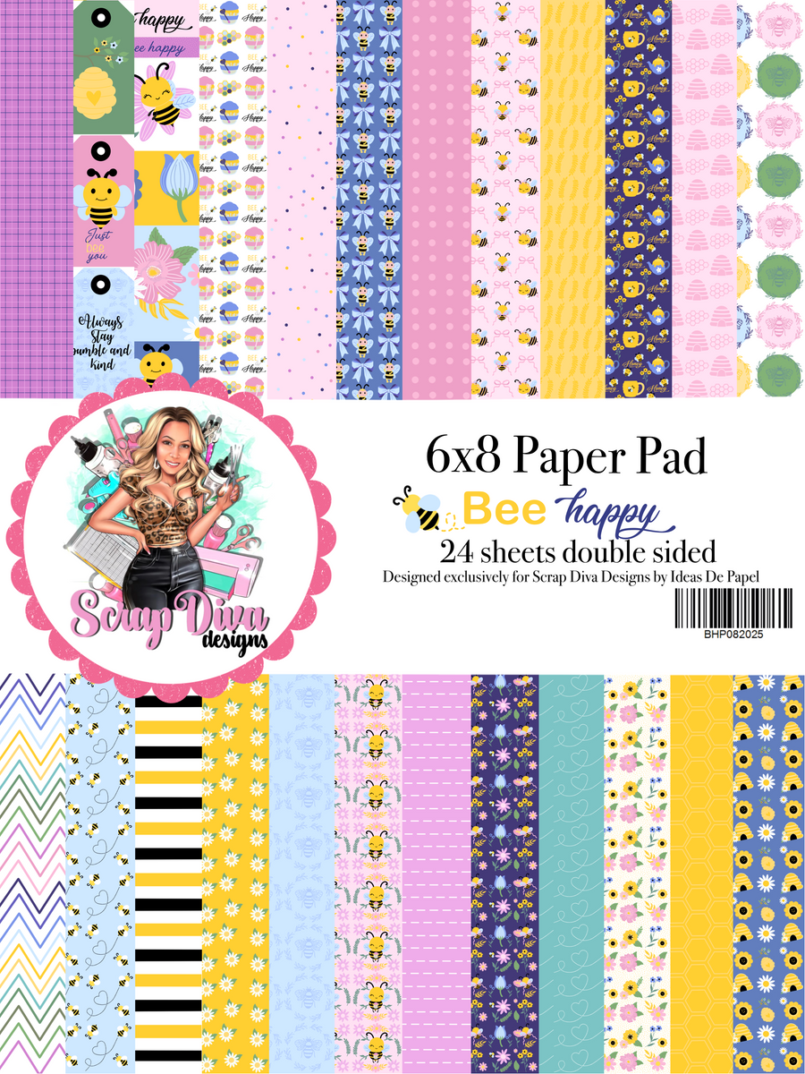 Bee Happy Paper Pad 6x8| Scrap Diva Designs